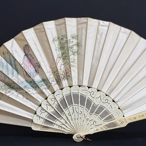 Antique French Hand Fan, 19th Century Hand Painted Silk Satin Hand Fan ...