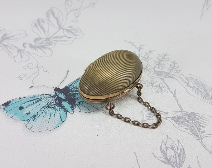 Antique Brass Egg Shaped Thimble Holder With Chain, Red Satin and ...