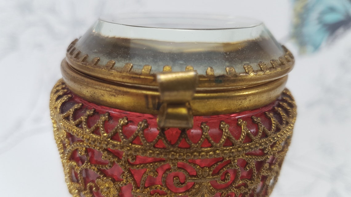 Antique Cranberry Glass Ormolu Trinket Box Antique Gilt - Etsy