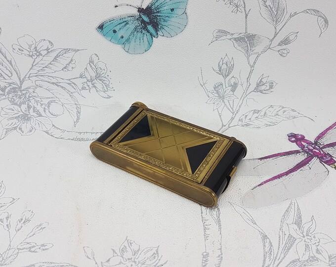 Vintage Camera Powder Compact, Art Deco Black Enamel Combined Powder ...