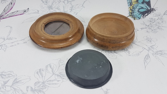 Antique treen mirrored powder bowl, vintage wooden dr… - Gem