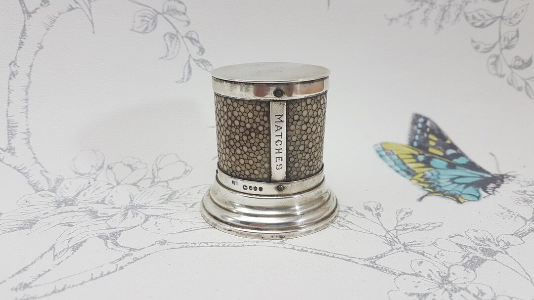 Victorian Silver and Shagreen Match Holder Box, Hallmarked Silver Match ...