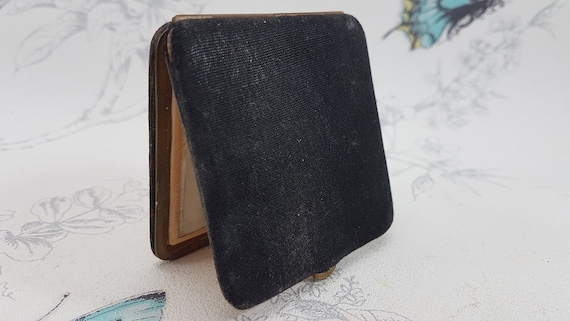 Vintage petit point compact mirror, vintage square bl… - Gem