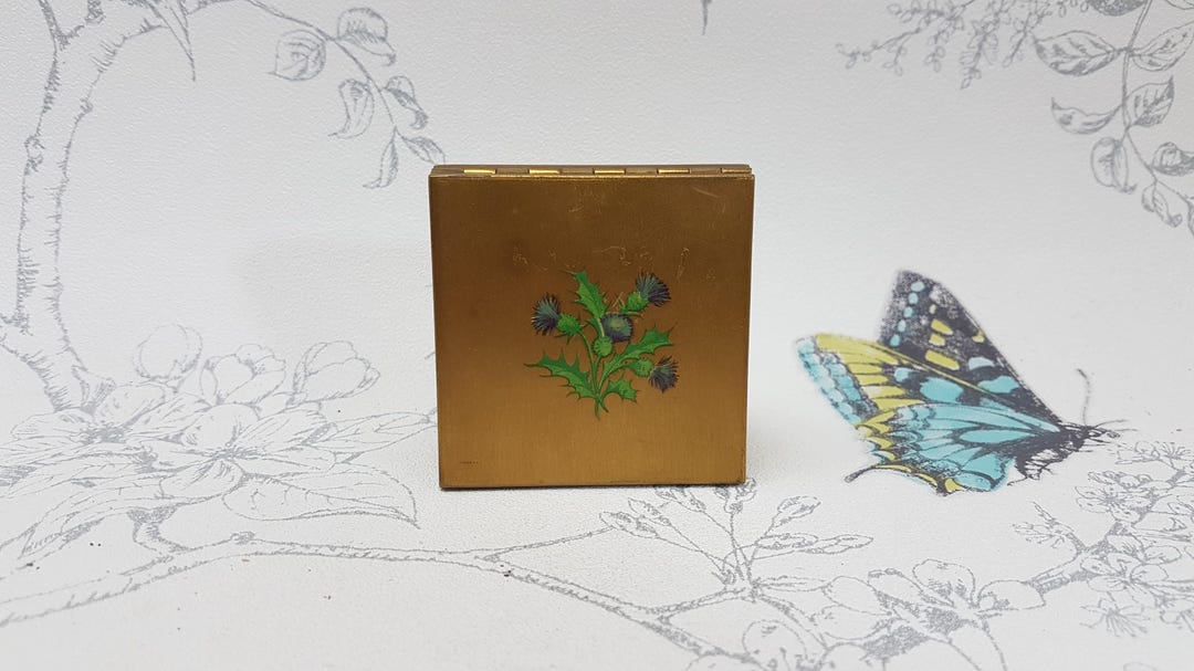 Vintage Zenette Compact Mirror: 1950s Square Thistle Design - Etsy