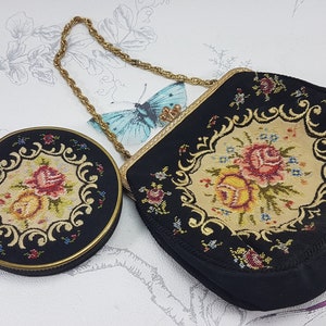 Vintage Petit Point Powder Compact and Matching Evening Bag, Made in ...