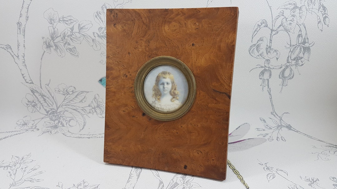 Antique Miniature Portrait in Burr Walnut Frame, Miniature Original ...