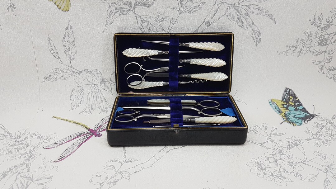 Antique Sewing Case, Small Antique Sewing Tools Case With Steel Sewing ...