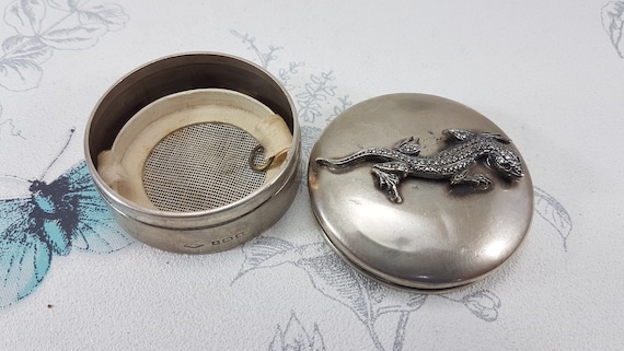 Antique silver powder box, unusual 1920s sterling sil… - Gem