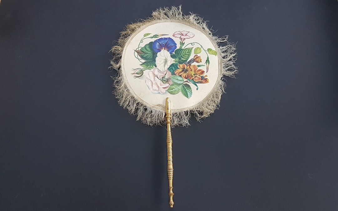 Antique Face Screen Hand Fan, Late Victorian Cardboard Face Screen With ...