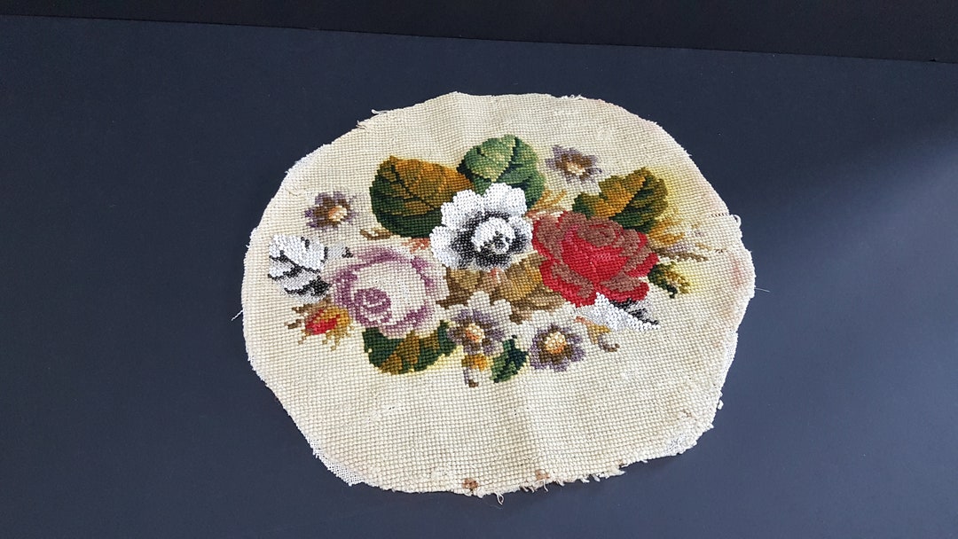Antique Embroidery Panel, Hand Stitched Wool Seed Bead Panel, Antique ...