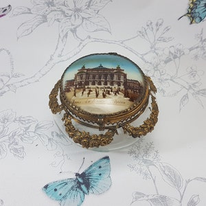 Antique French Glass Trinket Box, Round Glass Trinket Box With Gilt ...