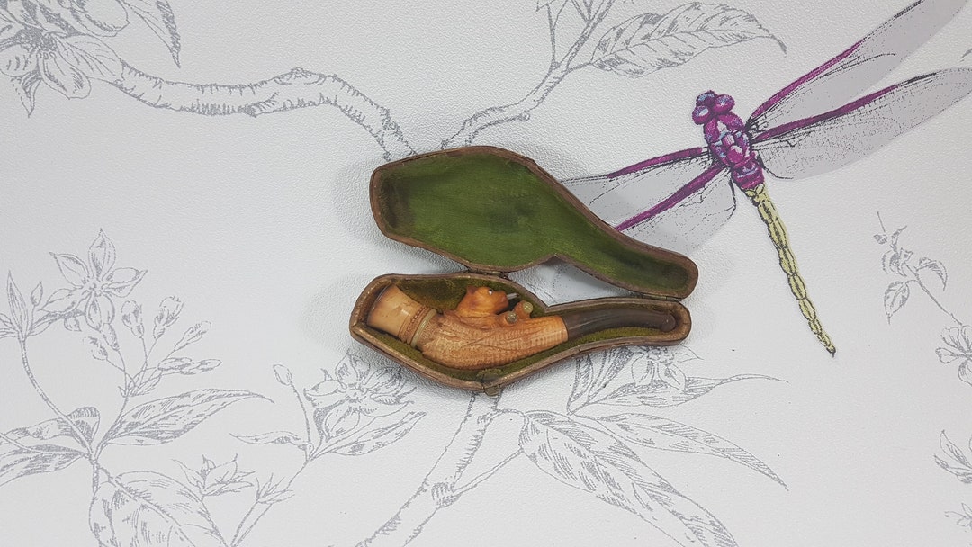 Antique Meerschaum Pipe Cheroot Holder in Original Leather Case, Carved ...