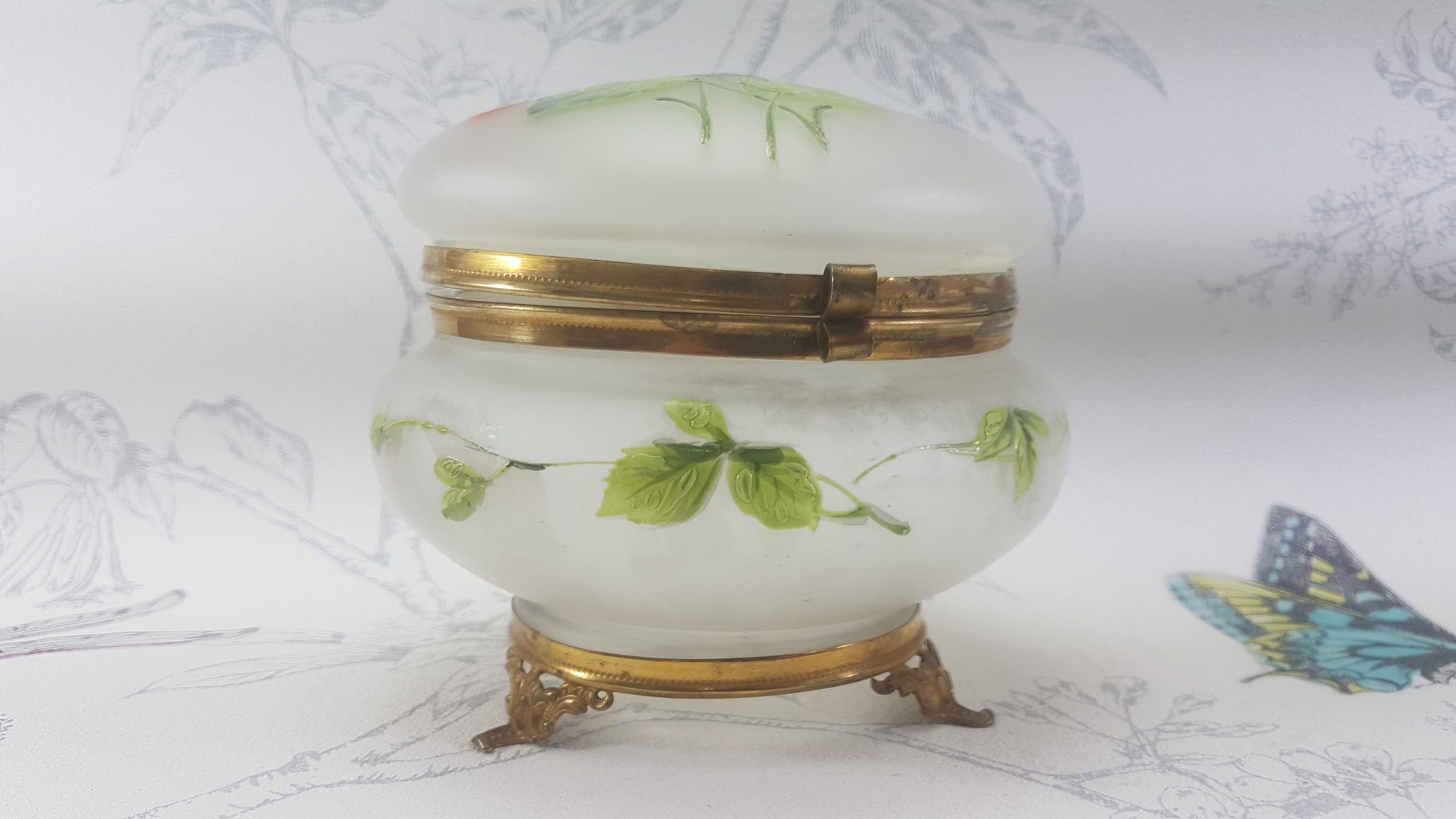 Large Antique French Glass Trinket Box With Hinged Lid - Etsy UK