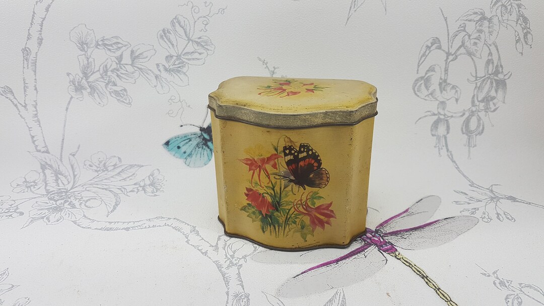 Vintage Decorative Storage Tin With Butterflies and Floral Decoration ...