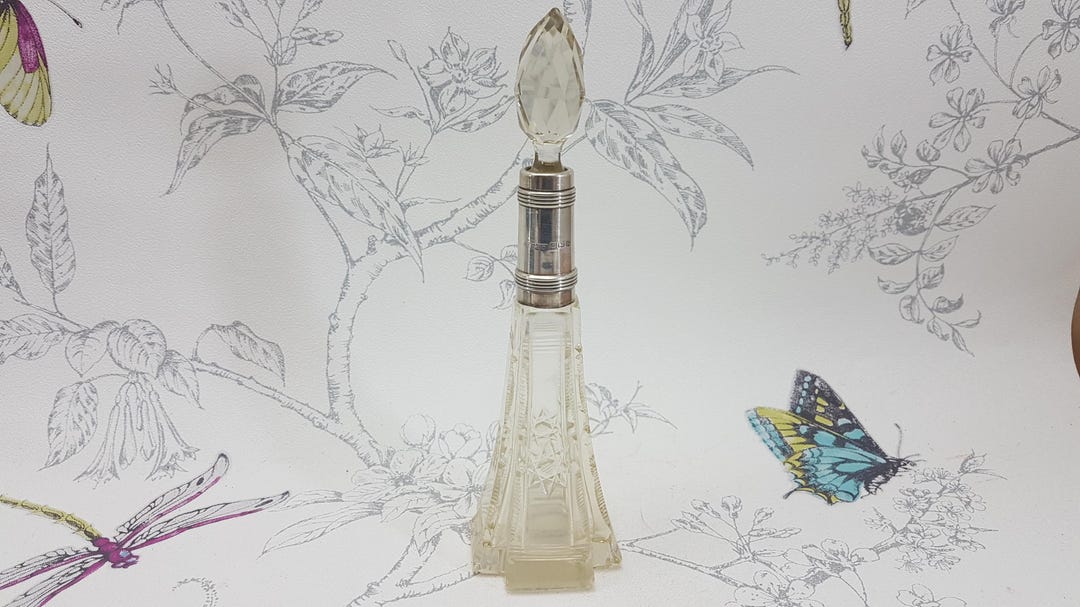 Art Deco Perfume Bottle, Antique Cut Glass Bottle With Silver Collar, H ...