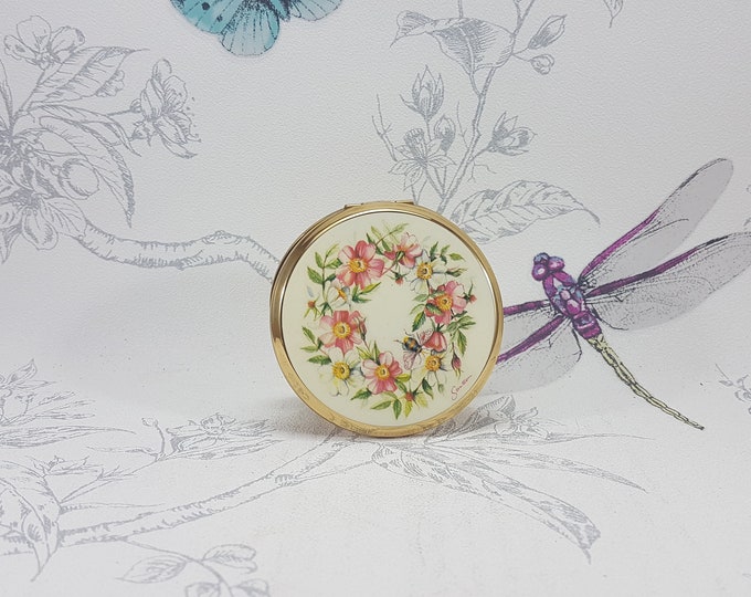 Vintage 1980s Stratton Powder Compact, Stratton Floral Compact Mirror ...