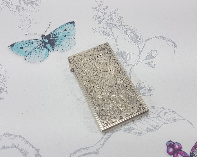 Antique Ornate Silver Calling Card Case, 1875 George Unite Sterling ...