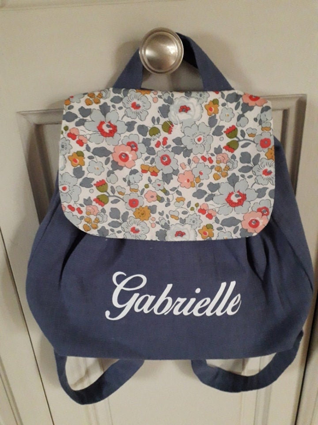 Sac à dos enfant en lin et liberty personnalisé/sac prénom enfant/sac ...