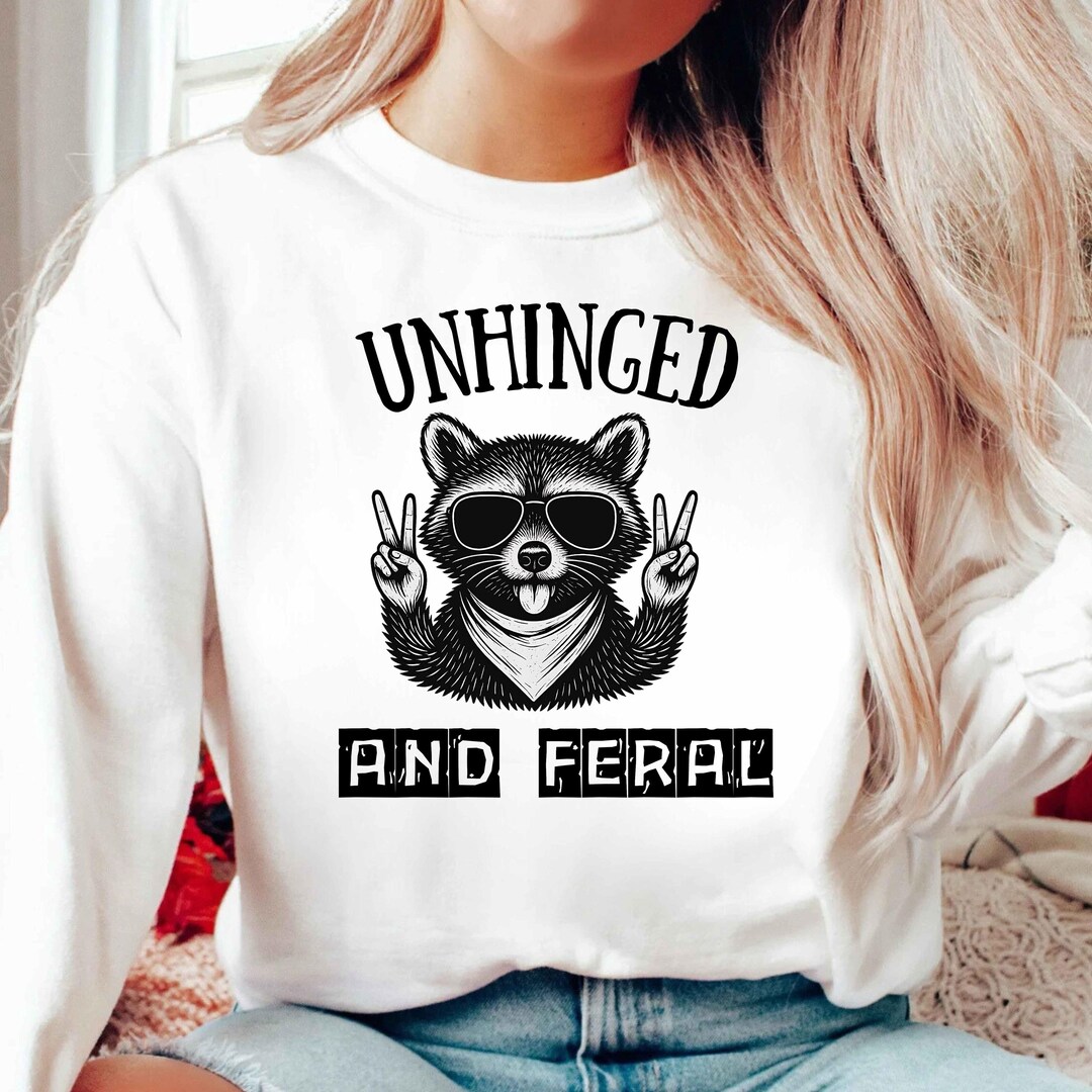 Unhinged and Feral PNG | Funny Raccoon Peace Sign Design | Wild Chaos ...