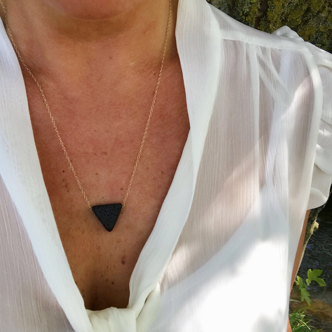 14k Gold Filled Lava Triangle Pendant / Diffuser Jewellery / | Etsy