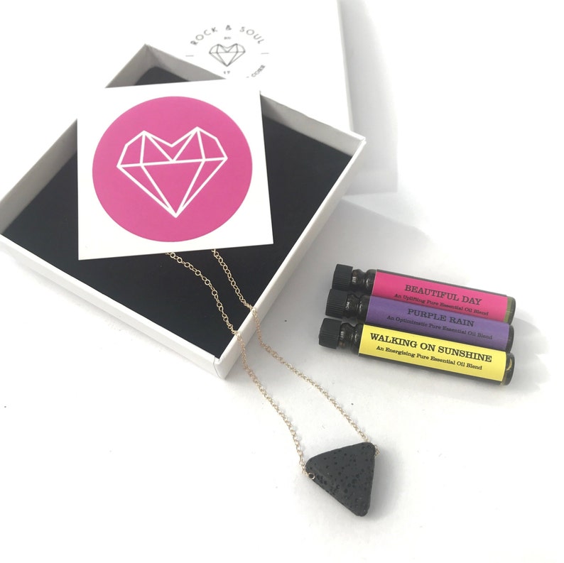 14k Gold Filled Lava Triangle Pendant / Diffuser Jewellery / | Etsy