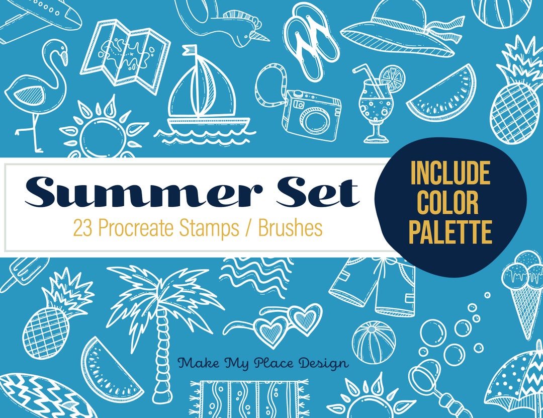 Summer Beach Sun Fun Brushes Procreate - Procreate Camping Stamps ...