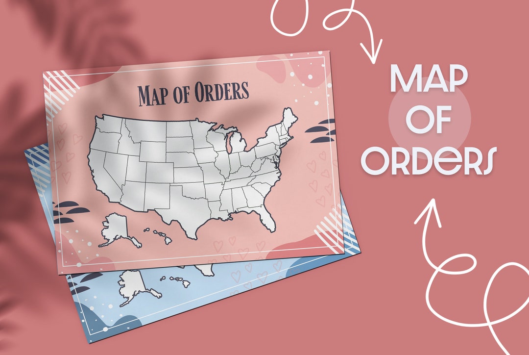 Sales Map Map of Orders US Printable Pink&blue A4 Print - Etsy