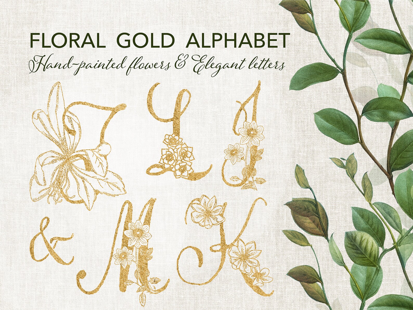 Floral alphabet PNG clipart Gold letter decorative alphabet | Etsy