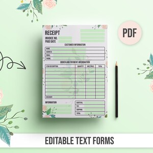Receipt Template Editable Flower Invoice Template Order - Etsy