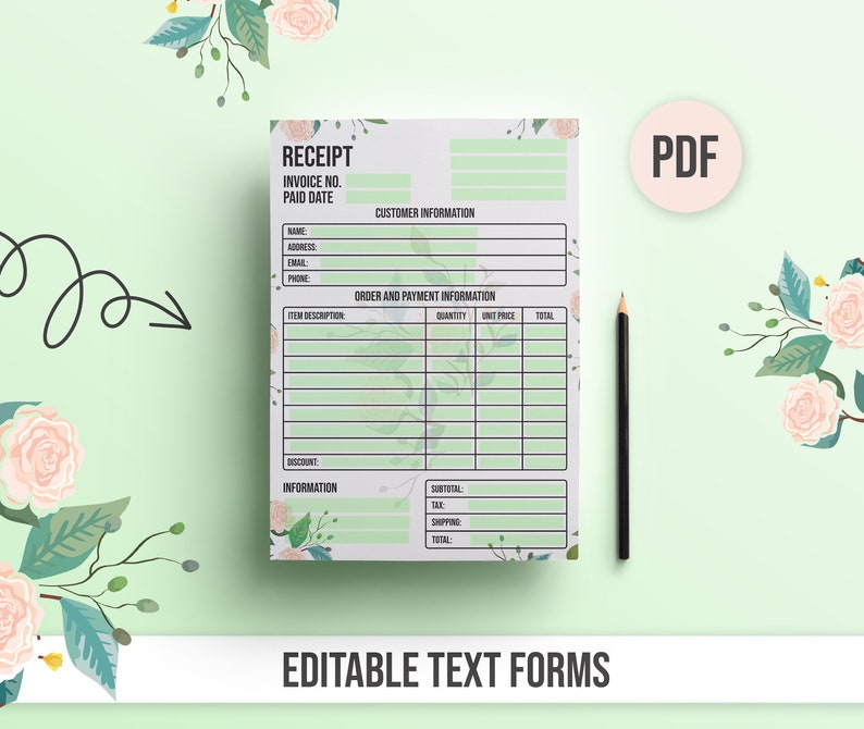 Receipt Template Editable Flower Invoice Template Order - Etsy