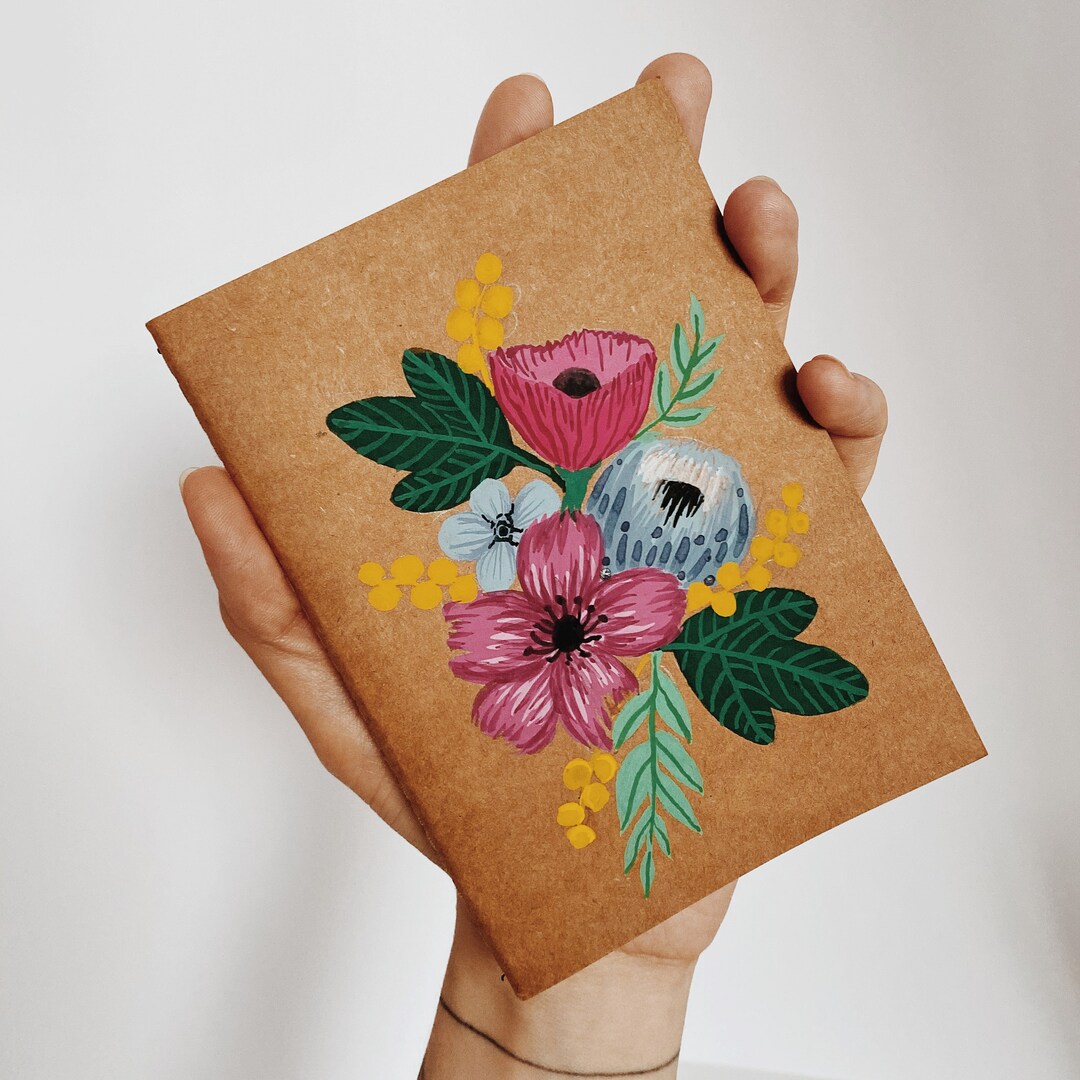 Hand Painted Flower Notebook Watercolour Gouache Clean Minimalist Notes ...
