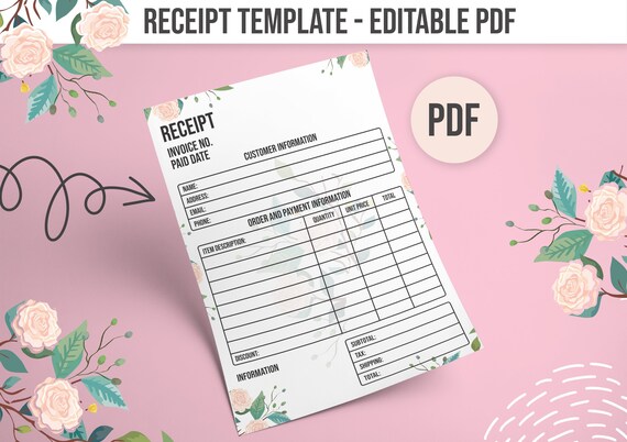 Receipt Template Editable Flower Invoice Template Order | Etsy