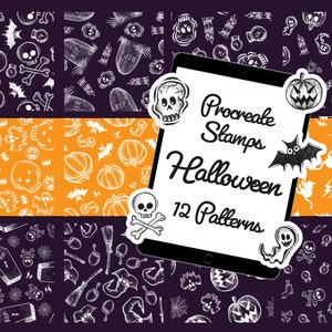 Procreate Stamps - Halloween Pattern Digital iPad Illustration Flowers ...