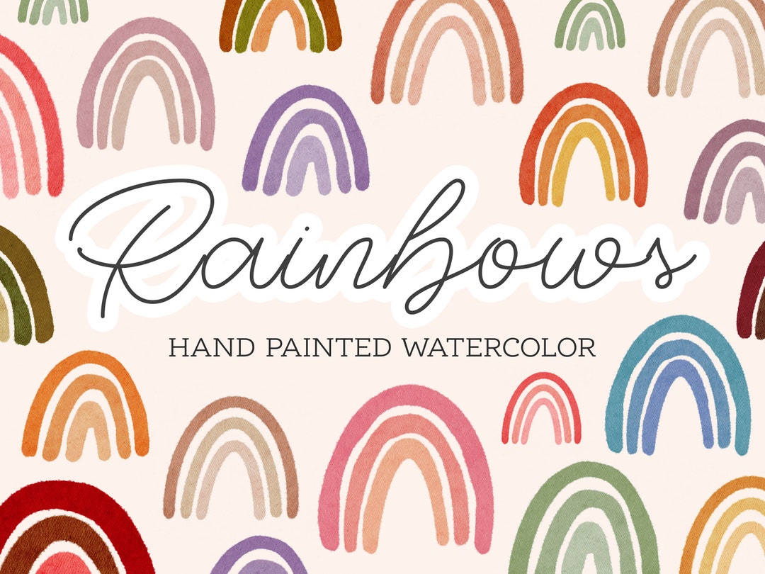 Watercolor Rainbow Clip Art, Hand Painted Rainbows Png, Baby Shower or ...