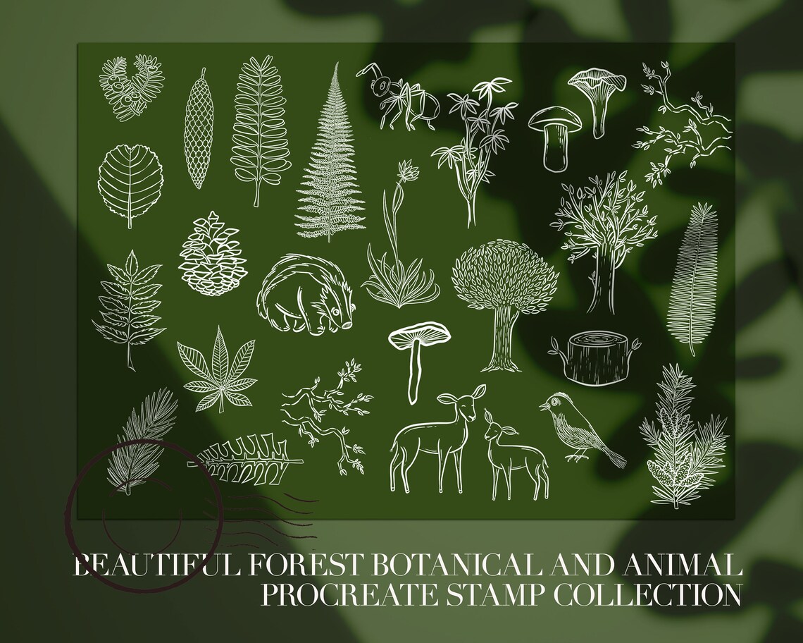 Forest Leaves Tree Stamps Animals Brushes Procreate - Stamps Digital ...