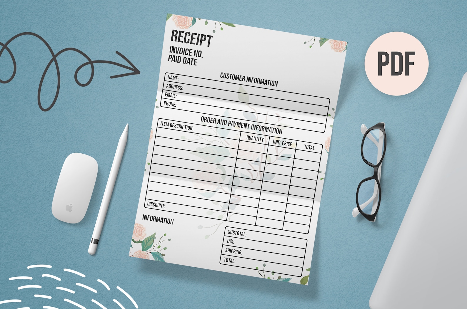 Receipt Template Editable Flower Invoice Template Order - Etsy
