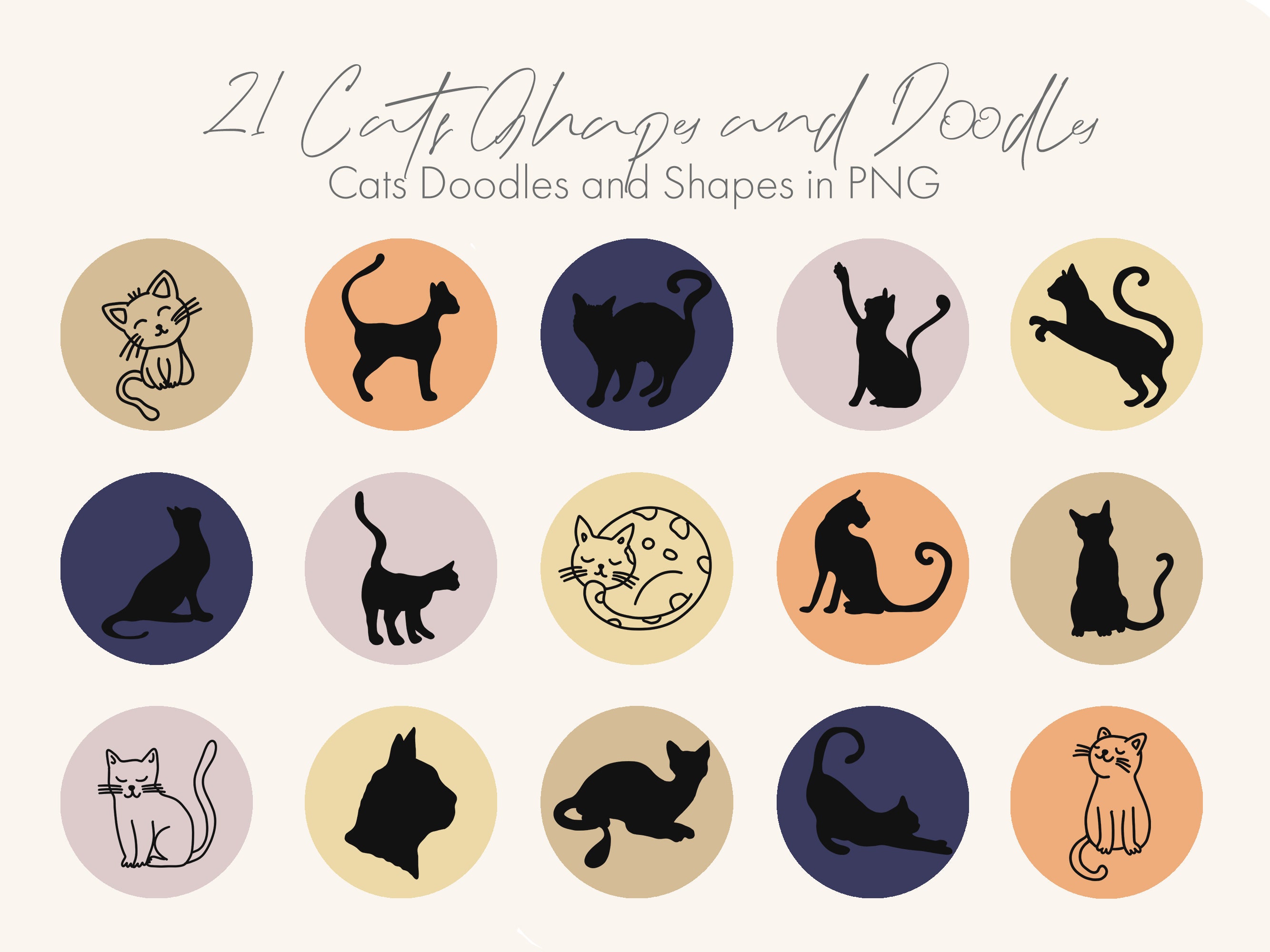 21 Cats Kittens Shapes Hand Drawn PNG Files Illustration - Etsy UK