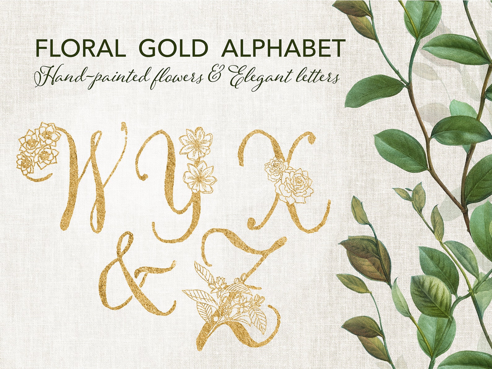 Floral Alphabet PNG Clipart Gold Letter Decorative Alphabet - Etsy