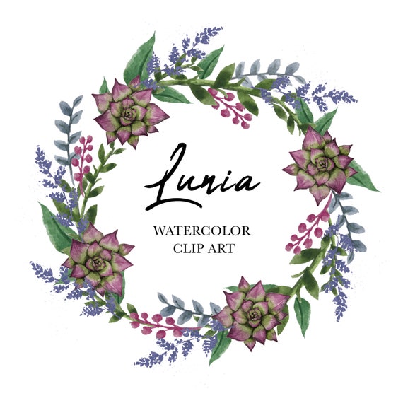 Watercolor Wreath Clipart Succulent Individual PNG Files Hand - Etsy