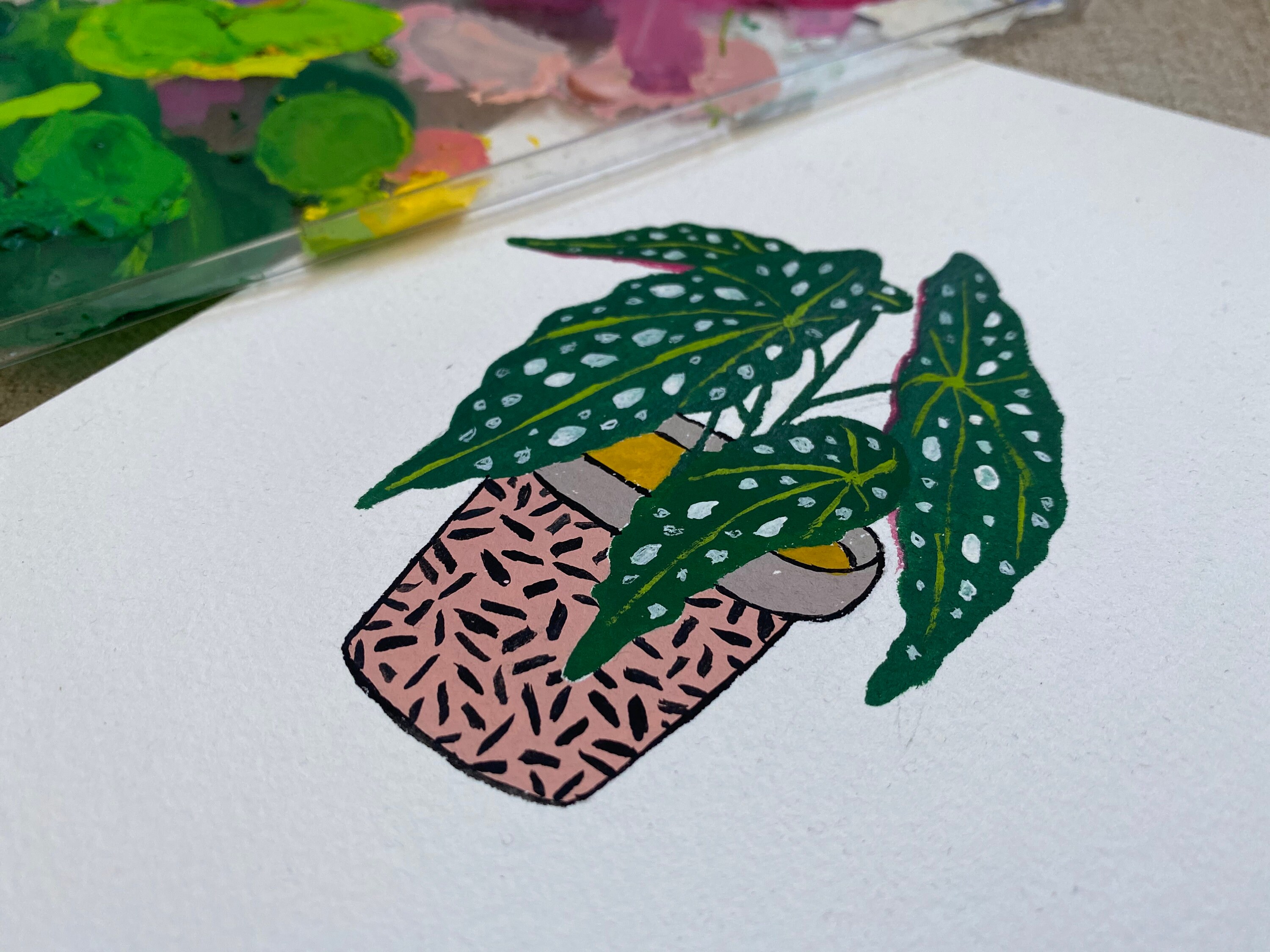 Original Gouache Painting Plant Botanic - Illustration Begonia Maculata ...