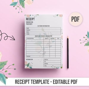 Receipt Template Editable Flower Invoice Template Order | Etsy