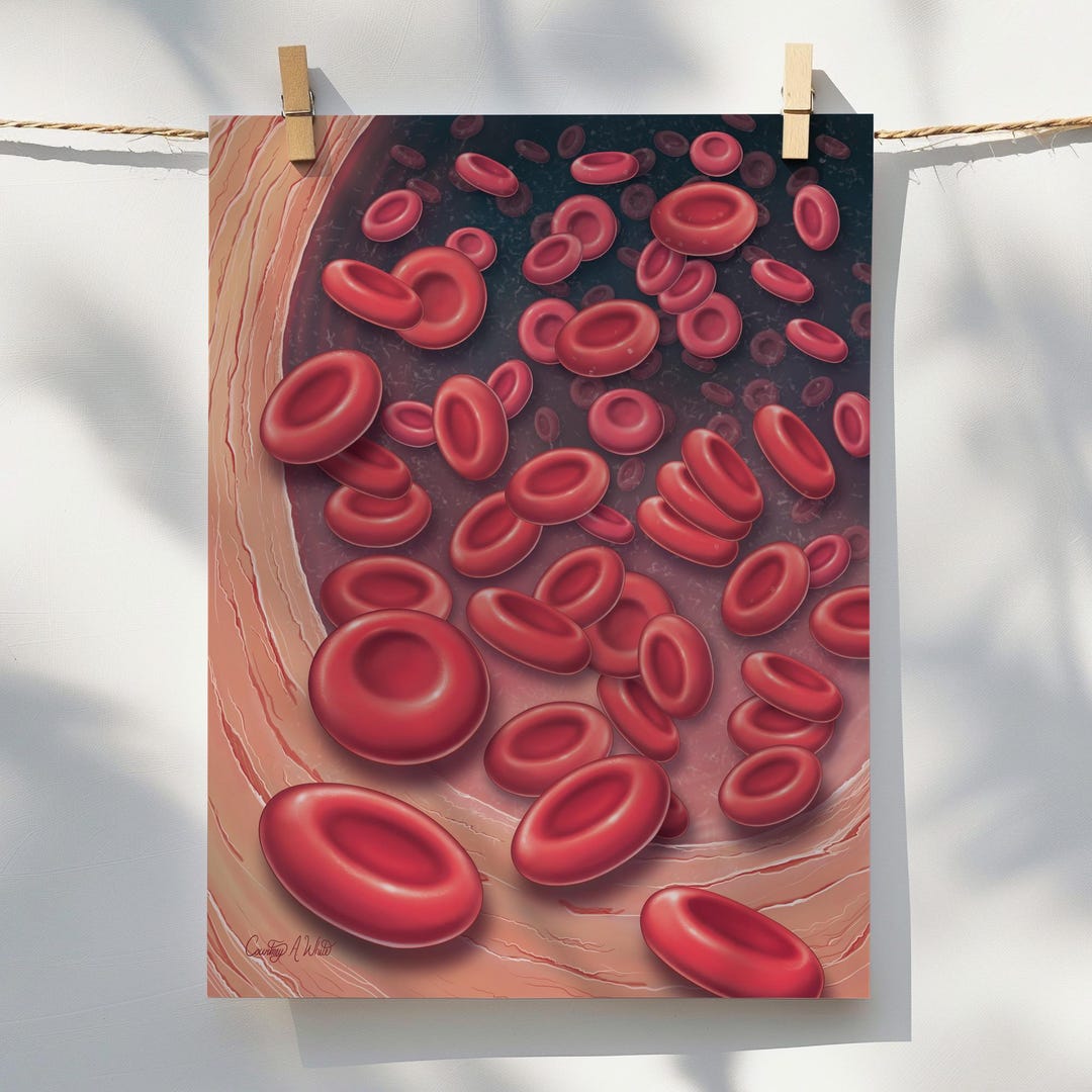 Red Blood Cell Art Print, RBC Hematology Science Artwork, Blood Cell ...