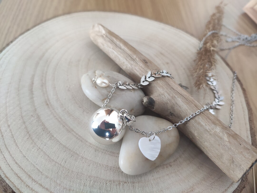 Silver Pregnancy Bola With Mother-of-pearl Heart and Freshwater Pearl ...