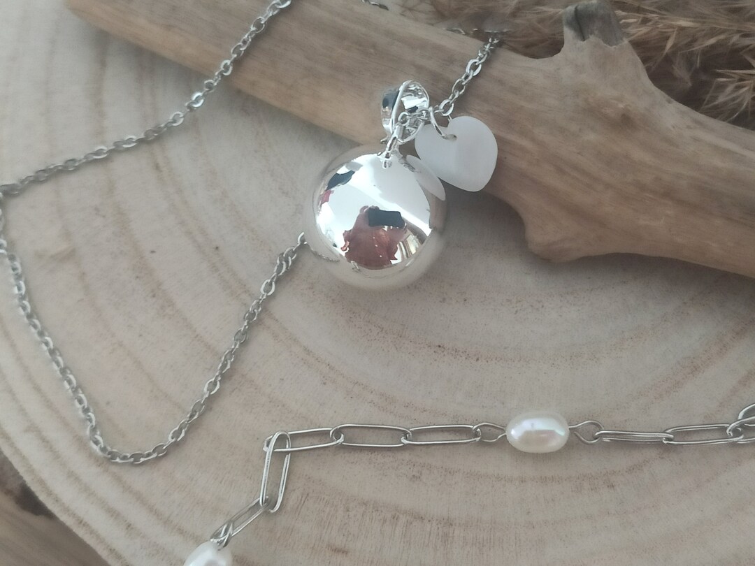 Silver Pregnancy Bola - Mother-of-pearl Heart - Freshwater Pearls ...