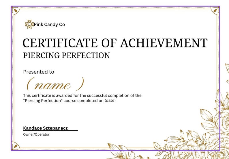 Piercing Perfection Certificate - Etsy
