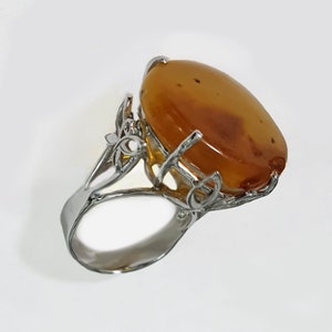 Natural Baltic Amber Silver Coctile Ring, Stunning Large Cognac Amber ...