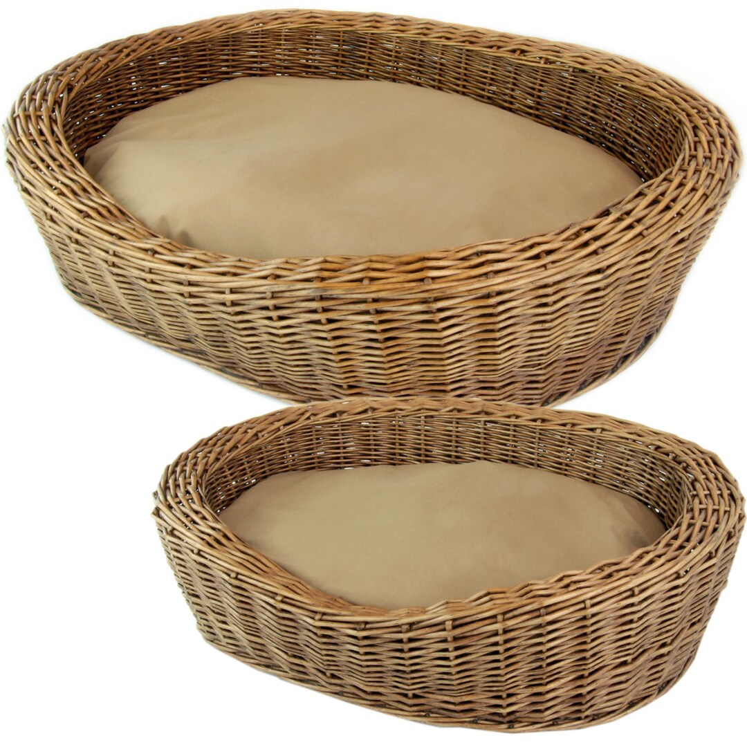 Wicker Willow Basket Pet Dog Cat Beds Round in Brown With Cushion - Etsy