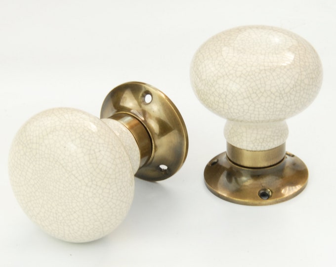 Jones & Grey Cream Ceramic Crackle Glaze Round Door Knobs Mortice Handles Antique Brass - Etsy UK