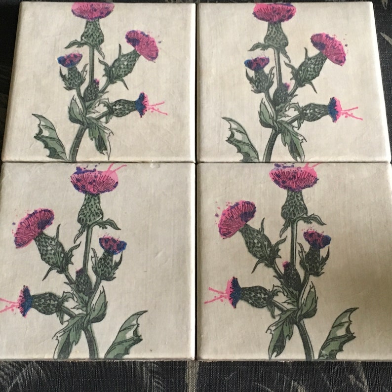Handmade Contemporary Scottish Thistle Ceramic Coasters - Etsy