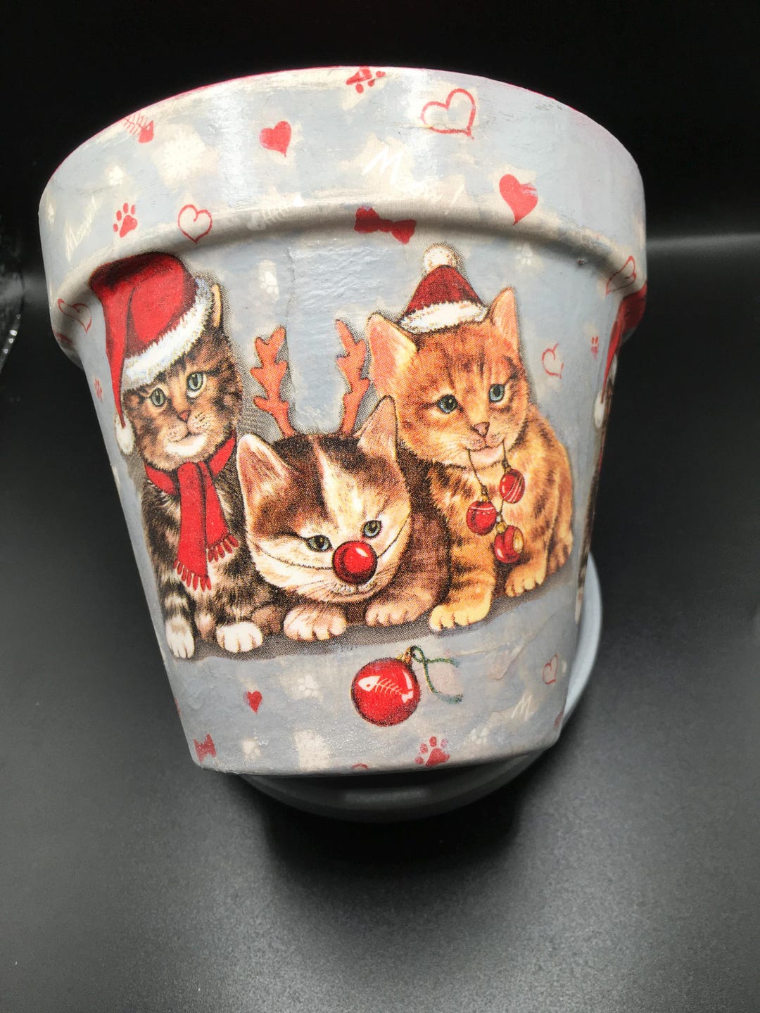 Handmade Christmas Cats Terracotta Pot and Tray - Etsy